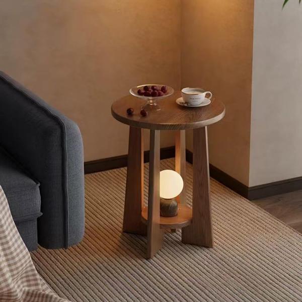 商品名:  YUNMUAIR-Round Wood End Table with 2-Tier Storage,15.75" Dia Small Accent Sofa Table,Solid Wood Nightstand,Modern ...