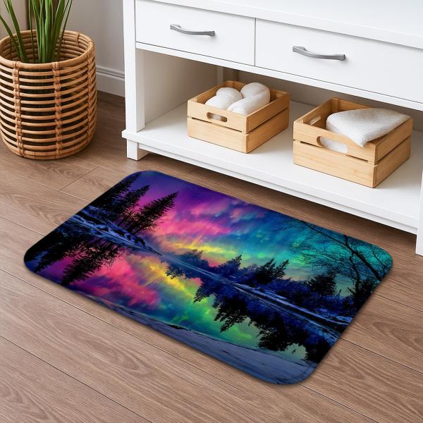 商品名:  Aurora Borealis Non Slip Bath Mat, Colorful Northern Lights Reflection Soft Absorbent Shower Rug, Winter Wonderlan...