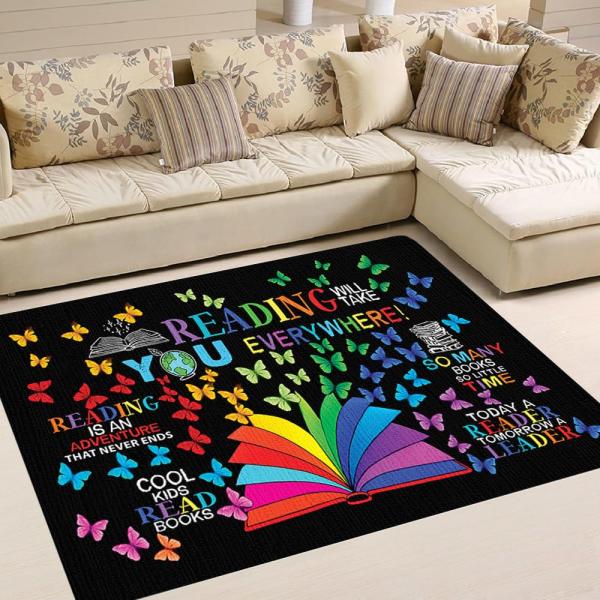 商品名:  Custom Reading Will Take You Everywhere Rug, Classroom Library Rugs - Reading Rug for Classroom, Floral Rugs Cozy ...