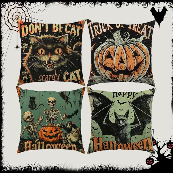 商品名: ハロウィン装飾クッションカバー 18x18、怖い猫 パンプキン スケルトン 枕カバー クッションカバー ハロウィンゴシック装飾 ソファ ベッド カウチ 4枚セット ORMAN Halloween Pillow Covers 18x...