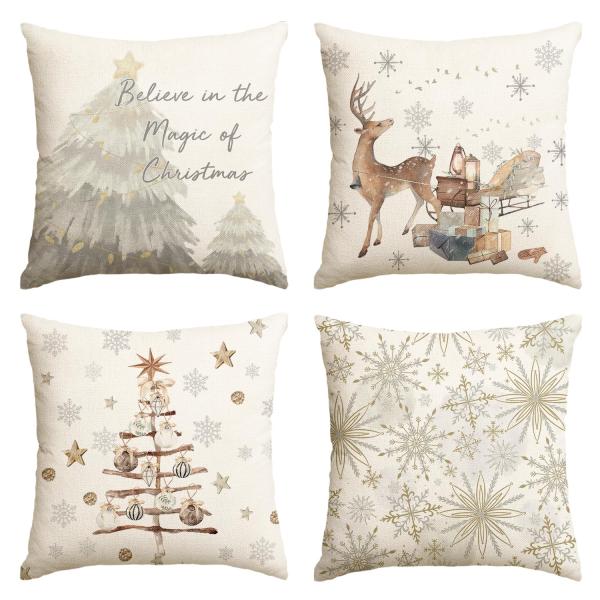 商品名:  AVOIN colorlife Believe in The Magic of Christmas Trees Snowflake Throw Pillow Covers, 20 x 20 Inch Reindeer Sleig...