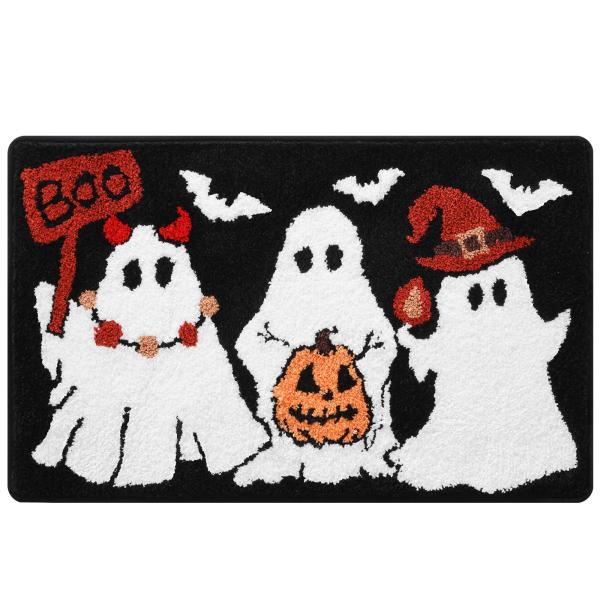 商品名: ゴーストバスマット16x24インチ、ソフトで吸収性のあるタフテッドハロウィンバスルームラグノンスリップ洗濯可能、ハロウィンバスルームブーデコラグホリデーデコレーション Ghost Bath Mat 16x24 Inch, Soft...