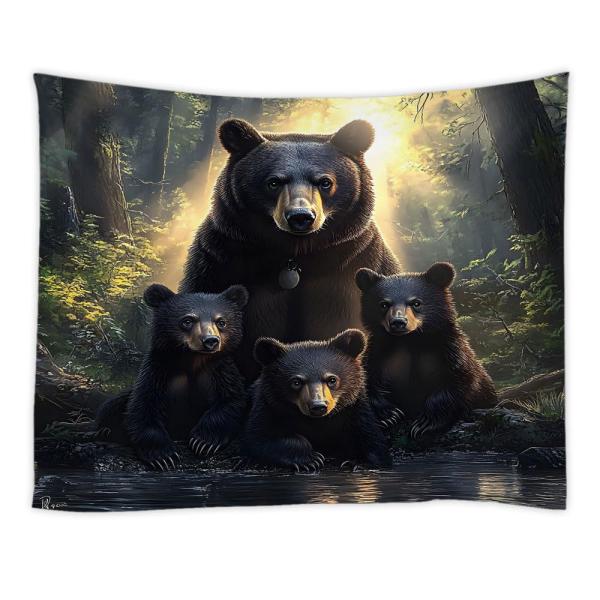 商品名:  Black Bear Tapestry Wall Hanging Rustic Forest Cabin Wildlife Bear Family Rustic Country Hunting Animal Jungle Woo...