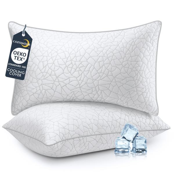 商品名: COZSINOOR 標準サイズ 冷却ベッド枕 - プレミアム通気性ダウン代替枕 2枚セット 横向き/仰向け/うつ伏せ/寝る方向け ホテル品質 ふわふわ ソフトマイクロファイバーフィル 肌に優しい COZSINOOR Standar...