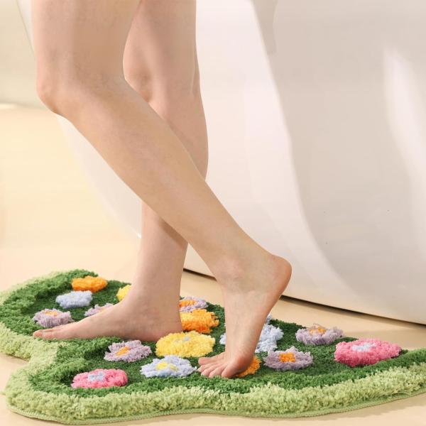 商品名: かわいいグリーンモスラグカーペット寝室用、3D不規則な美的ベッドラグリビングルーム、花柄スプリングエリアラグ、ガーデン花柄滑り止め吸水ソフトマイクロファイバー装飾カーペット Cute Green Moss Rugs Carpet ...