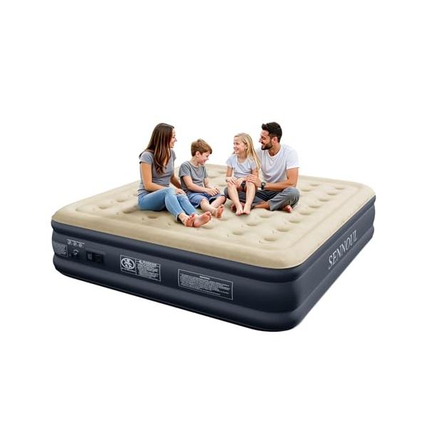 商品名: SENNOUL (セヌル) キングサイズ エアマットレス ポンプ内蔵 - アップグレードされたブローアップベッド 2分 クイックセルフインフレータブル/空気を抜く 最大18インチ/750ポンド 強力なサポート 漏れなし 臭いなし ...