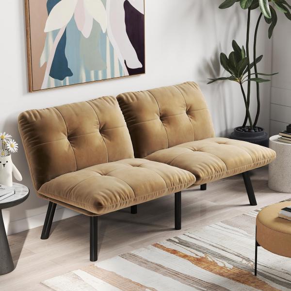 商品名:  63" Folding Futon Sofa Bed with Adjustable Backrest, Small Futon Couch Bed, Velvet Fabric 2 Seater Sleeper Sofa wi...