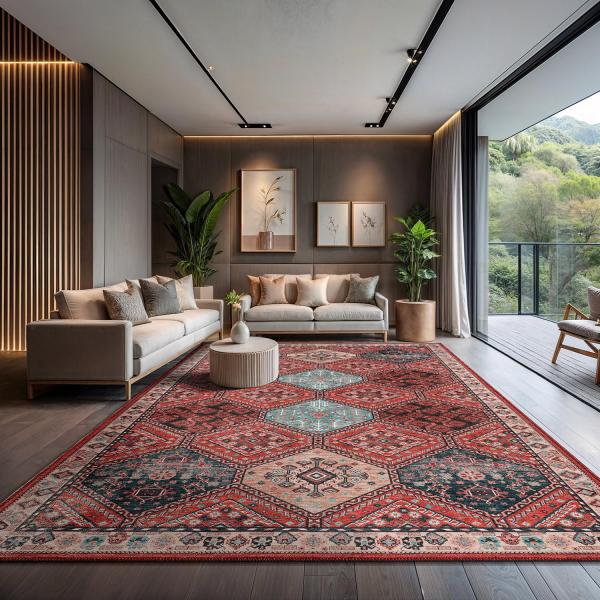 商品名: CAMILSON 洗濯機洗い可能 エリアラグ 8x10 ラストレッド 薄い アンティーク調 ヴィンテージ メダリオン 丈夫でお手入れが簡単なカーペット リビングルーム 寝室 ダイニングルーム 屋内用 (8 x 10 ラストレッド)...