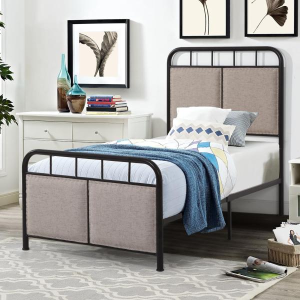 商品名:  Japovker Twin Metal Bed Frame, Upholstered Platform Bed with Headboard and Footboard, Modern Bedframe for Kids and...