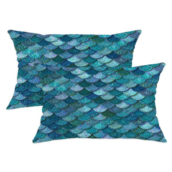 商品名:  Mermaid Sequin Pillow Covers Set of 2, Teal Glitter Scales Throw Pillow Cases, Ocean-Themed Decorative Cushion Cov...