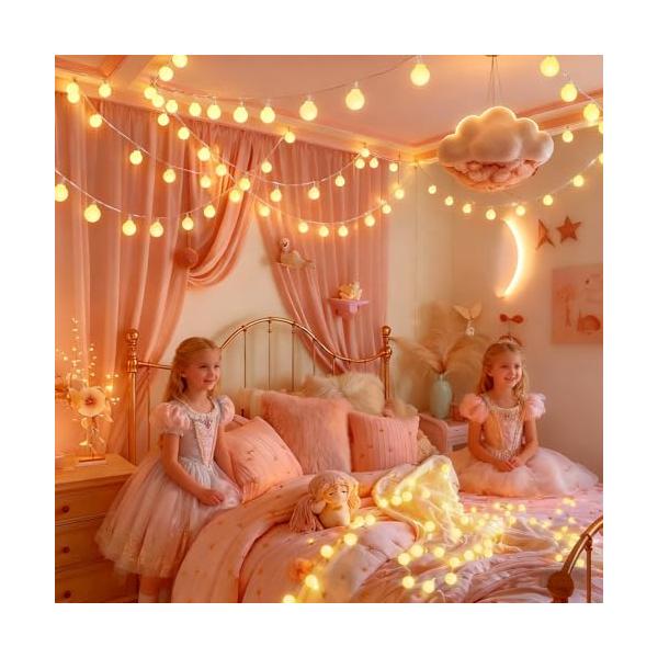 商品名:  String Lights for Bedroom, 200 LED Globe Plug in Fairy Lights, 66FT Connectable Warm White Twinkle Lights with 8 L...