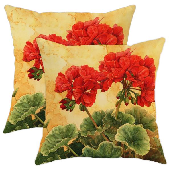 商品名:  Red Geranium Throw Pillow Covers Set of 2, Floral Decorative Cushion Covers, Spring Home Decor for Sofa Couch Bed ...