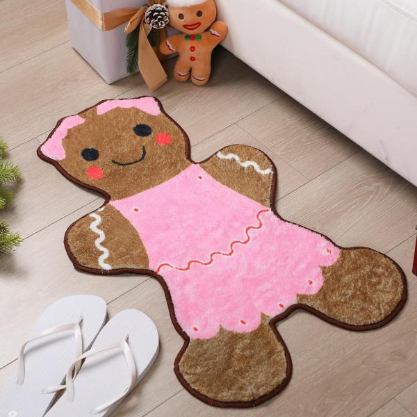 商品名: Dunzy Pink Christmas Tufted ジンジャーブレッドバスラグ 29.53 x 15.75インチ ノンスリップ バスルーム ウェルカムマット ハウス ドアマット キュート ソフト 吸収性 バスタブ ラグ クリス...