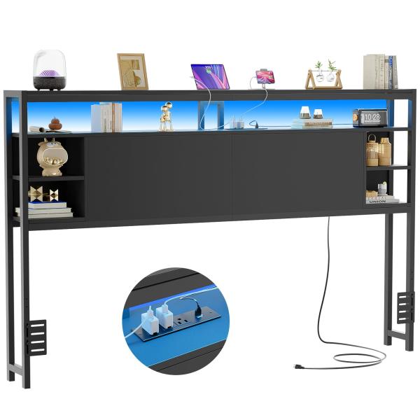 商品名:  Unikito King Size Headboard with Storage, Headboards with Power Outlets and RGB LED Light, Sturdy Head Board for K...