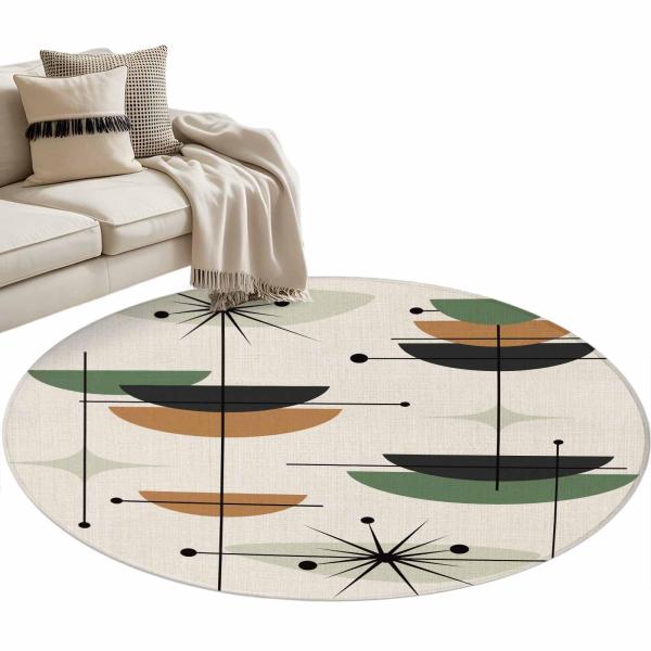 商品名:  Round Area Rug 4ft Boho Mid Century Floor Carpets Indoor Floor Area Mat Stain-Proof Mat Circle Rugs for Living Roo...