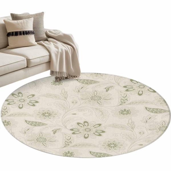 商品名:  Round Area Rug 3ft Sage Green Paisley Pattern Floor Carpets Indoor Floor Area Mat Stain-Proof Mat Circle Rugs for ...
