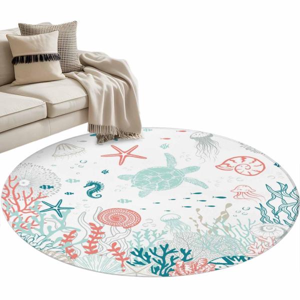 商品名:  Round Area Rug 3ft Teal Turtle Shell Floor Carpets Indoor Floor Area Mat Stain-Proof Mat Circle Rugs for Living Ro...