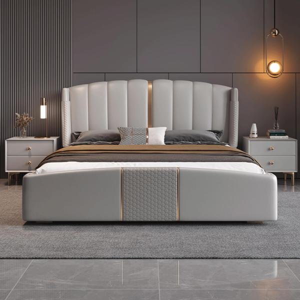 商品名:  LSIGHTUS Grey Modern Full Size Bed Frame, Leather Upholstered Platform Bed Wooden Slats Suppor Ergonomic Upholster...