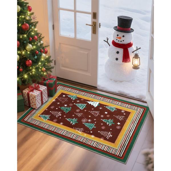 商品名: GarveeHome クリスマスラグ 洗えるラグ GarveeHome 2x3 Christmas Rug for Entryway Non Slip, Christmas Tree and Snowflake Print Kit...
