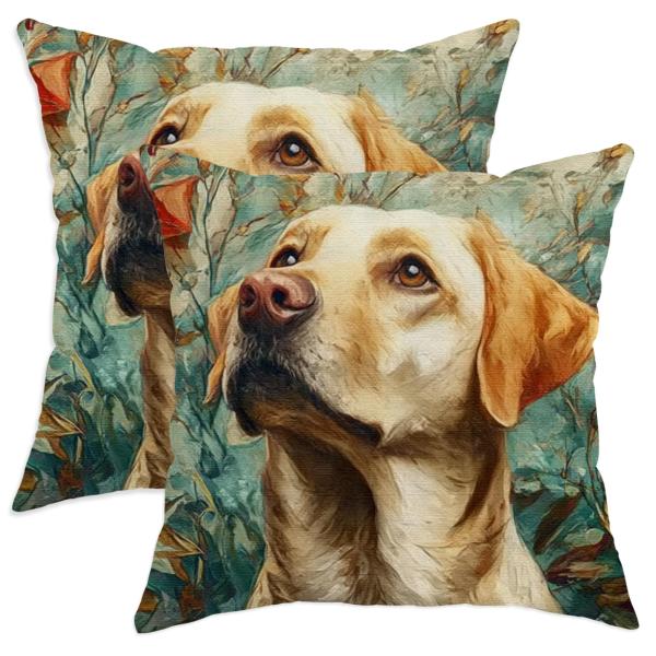 商品名:  Autumn Throw Pillow Covers Set of 2, Yellow Labrador Dog Art Cushion Cases, Decorative Square Farmhouse Decor for ...