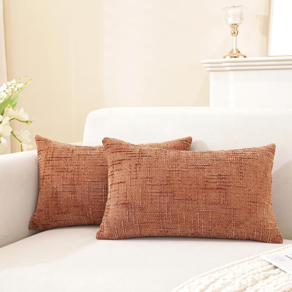 商品名: TAOSON シェニール織 クッションカバー 12x20インチ 2枚セット 厚手 質感のあるスラブソファクッションカバー ファームハウス アクセント モダン ニュートラル 装飾枕カバー カウチ ソファ ベッド リビングルーム 錆 ...