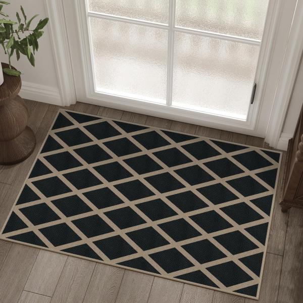 商品名:  Rugalia Easy Jute Diamond Entryway Rug, 2x3 Black Modern Indoor Outdoor Doormat, Washable Non-Slip Small Kitchen R...