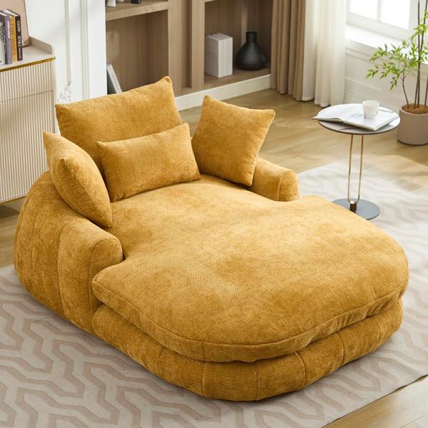 商品名:  Oversized Chaise Lounge Indoor, Deep Seat Boneless Sofa Bed with Throw Pillows, Plush Chenille Fabric, No Assembly...