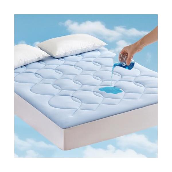 商品名: Friendriver クイーンサイズ 冷却マットレスパッド 防水マットレストッパー ホットスリーパー用 - ソフトで通気性のあるマットレスカバー 8インチ~21インチの深いポケット付き (60×80インチ、ブルー) Friend...