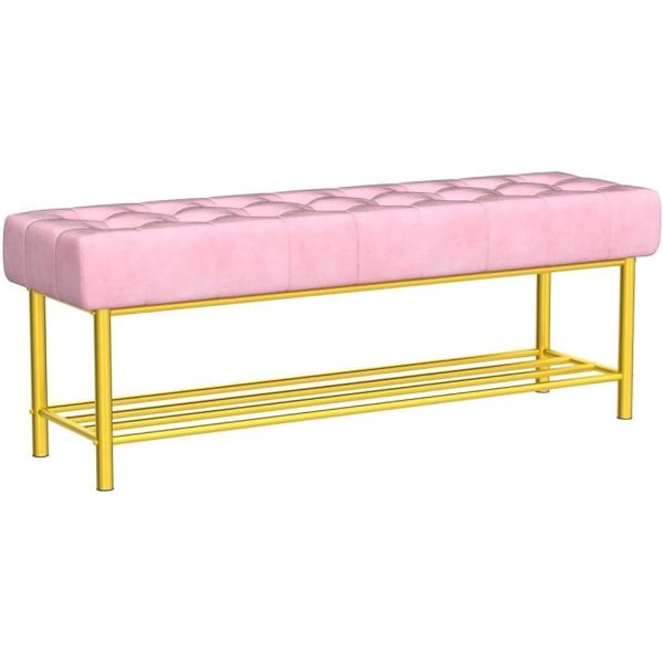 商品名:  Premium Velvet Entryway Bench with Golden Shoe Rack ? Upholstered End-of-Bed Seat, Modern Hallway Shoe Bench &amp;...