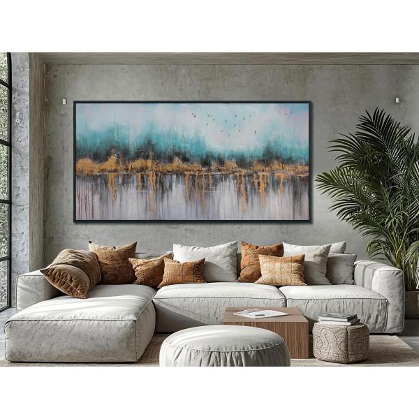 商品名: Ardemy ティール抽象キャンバスウォールアート リビングルーム風景画 ベッドルーム ターコイズグレー テクスチャ ピクチャー アートワーク ウォールアート 男性用 ホームオフィス ウォールデコ用 ブラックウッドフレーム Lサイ...