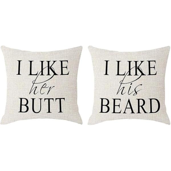 商品名: I Like Her Butt His Beard Wife Husband Wedding Gift Lover 2枚セット バレンタインデー 装飾 スローピローカバー ケース ホーム リビングルーム ベッド ソファ 車 コット...