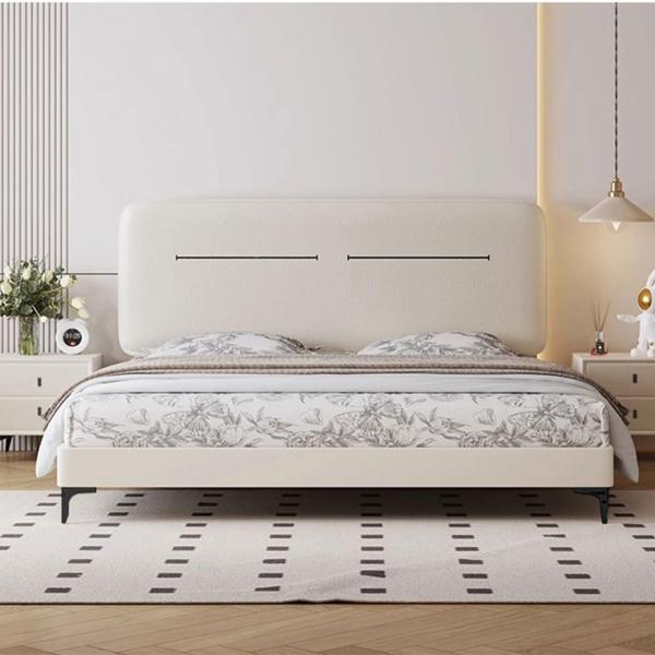 商品名:  LSIGHTUS White Leather Queen Bed Frame, Full Size Bed Frame Wooden Slats Support with Headboard, Noise-Free Easy A...