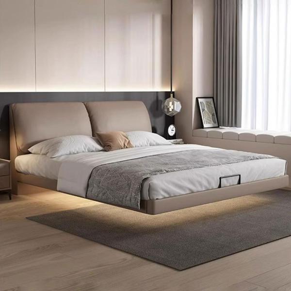 商品名:  LSIGHTUS Brown Modern Floating Bed Frame, Queen Size Platform Bed Ergonomic Upholstered Headboard Wooden Slats Sup...