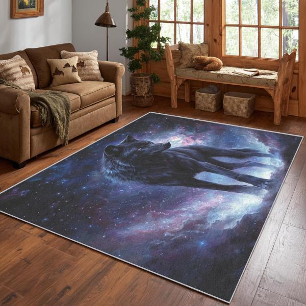 商品名:  Washable 7x7 Area Rug, Wolf Rug, Living Room Non Slip Soft Galaxy Fantasy Animal Rug, Indoor Low Pile Stain Resist...