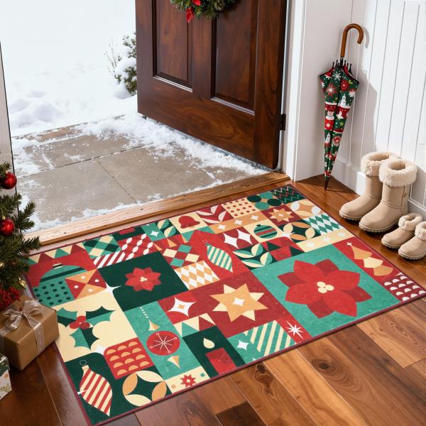 商品名:  jinchan Christmas Rug 2x3 for Entryway Washable Christmas Kitchen Rug Xmas Geometric Doormat Non-Slip Soft Small C...