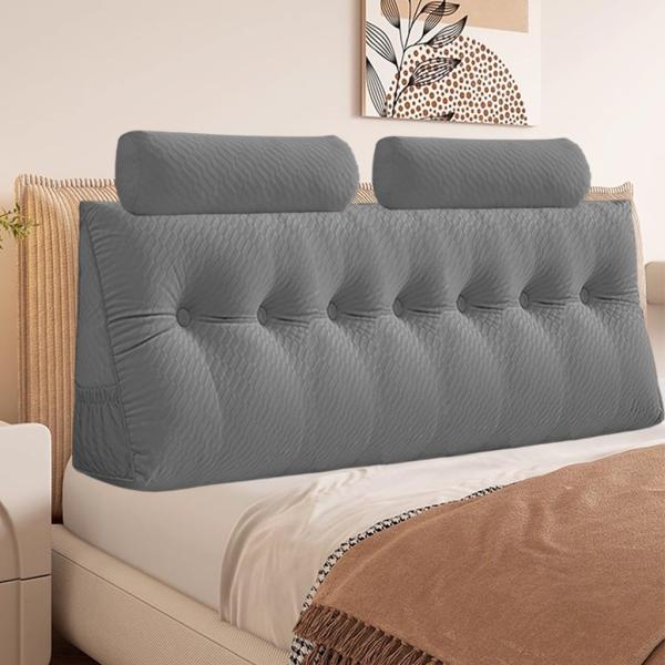 商品名: ベルベット 三角形ウェッジピロー 取り外し可能なカバー ヘッドボードピロー デイベッド用 背もたれ 位置決めサポート枕 クッション 休息 読書 リラックス (グレー、ロールピロー、キング(76 x 20 x 8インチ) Velve...