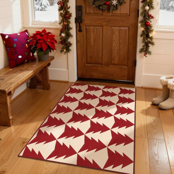 商品名:  jinchan Christmas Rug 3x5 for Entryway Kitchen Holiday Rug for Bedroom Red Christmas Tree Printed Xmas Decor for L...