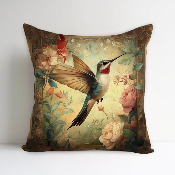 商品名: YOU FOUND ME William Morris 抽象的なヴィンテージハチドリデザイン スローピローカバー ホームデコ ベッド/ソファ/リビングルーム用アールデコピローケース クッションカバー 18x18インチ (グリーンバ...