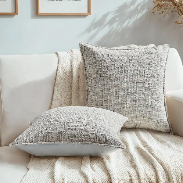 商品名: HAUSSY クッションカバー 24x24 2枚セット シェニール ツイード テクスチャ 装飾 カウチ 腰 枕カバー ニュートラル モダン 枕カバー ソファ ベッド リビングルーム 装飾 グレー HAUSSY Grey Throw...
