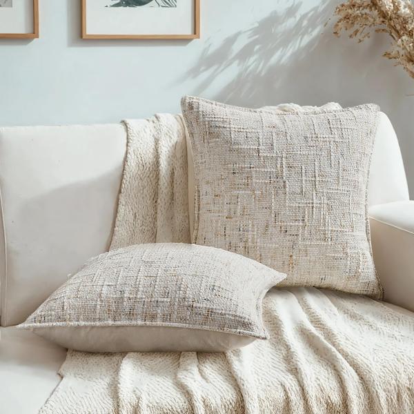 商品名: HAUSSY クリームホワイトスロークッションカバー 20x20 2枚セット シェニールツイード テクスチャード加工 装飾ソファ 腰部枕カバー ニュートラルモダンピローケース ソファベッド/リビングルームの装飾用 HAUSSY C...