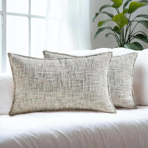 商品名: HAUSSY クッションカバー 12x20 2枚セット シェニール ツイード テクスチャ 装飾 カウチ 腰 枕カバー ニュートラル モダン 枕カバー ソファ ベッド リビングルーム 装飾 グレー HAUSSY Grey Throw...