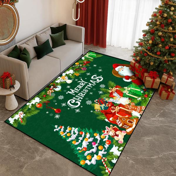 商品名: EDGZKO クリスマスグリーンエリアラグ:3x5フィート Xmas 雪片ラグ メリークリスマス サンタクロース ギフト 洗えるカーペット 玄関 リビングルーム 寝室 ホーム オフィス 保育園 キッチン 寮 EDGZKO Chri...