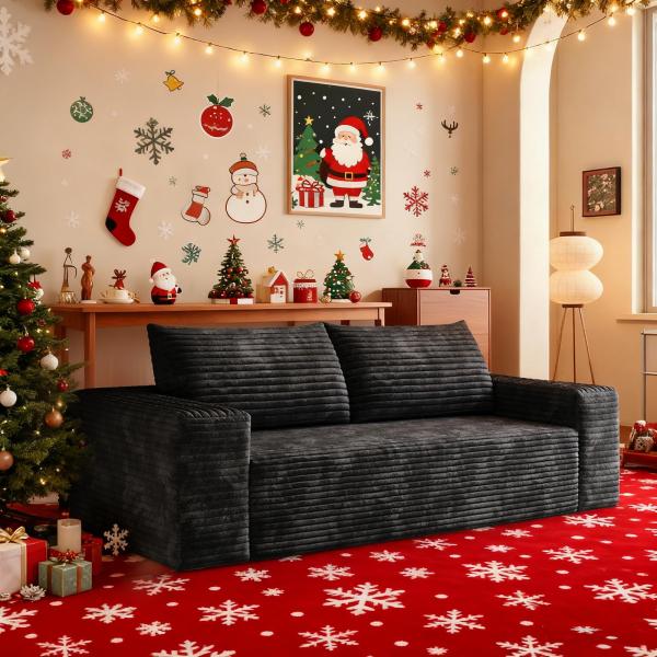 商品名:  Saiveina 63" Corduroy Loveseat Sofa, Deep Seat Comfy Couch with Backrest and Armrests, No Assembly Required, 2 Sea...