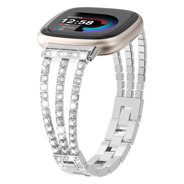 商品名: Alociaga メタルバンド Fitbit Versa 4/Versa 3/Fitbit Sense 2/Senseバンドスマートウォッチに対応 キラキラ輝く輝くダイヤモンドブレスレット 女性用 シルバー Alociaga fo...