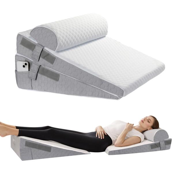 商品名: ベッドウェッジクッション 睡眠用 高さ調節可能 3個 4.5&amp;7.5&amp;12インチ 三角形枕ウェッジ 手術後 酸逆流 いびき 脚の痛みを緩和 (ダークグレー) Bed Wedge Pillow for Sleepin...