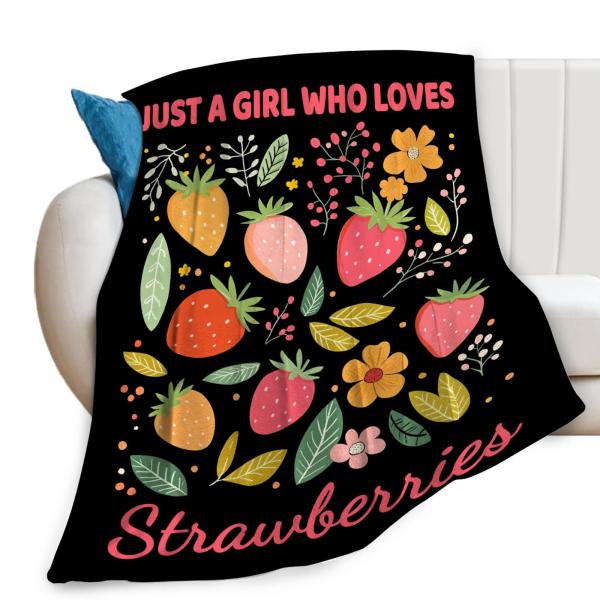 商品名: Lovira Just A Girl Who Loves Strawberries スローブランケット かわいいストロベリーフルーツプリント スローブランケット ソファ/ソファ/ベッド用ギフト 装飾用 ソフトで心地よいフリース フ...