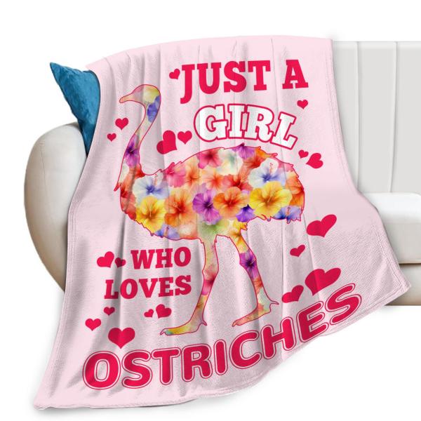 商品名: Lovira Just A Girl Who Loves Ostriches スローブランケット オーストリッチプリント スローブランケット ソファ/ソファ/ベッド用ギフト 装飾用 ソフトで心地よいフリース フラシ天 暖かいフラン...