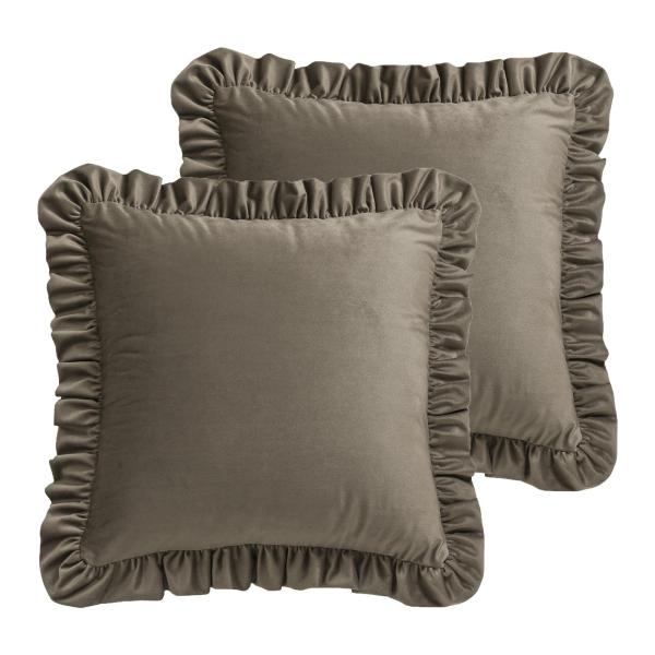 商品名: ISAENNE クラシック ブラウン 正方形 クッションカバー 45.7 cmx45.7 cm 2枚セット 無地 ファームハウス ベルベット 装飾枕カバー フリル付き スローピローケース ソファ ベッド リビングルーム 車 ISA...