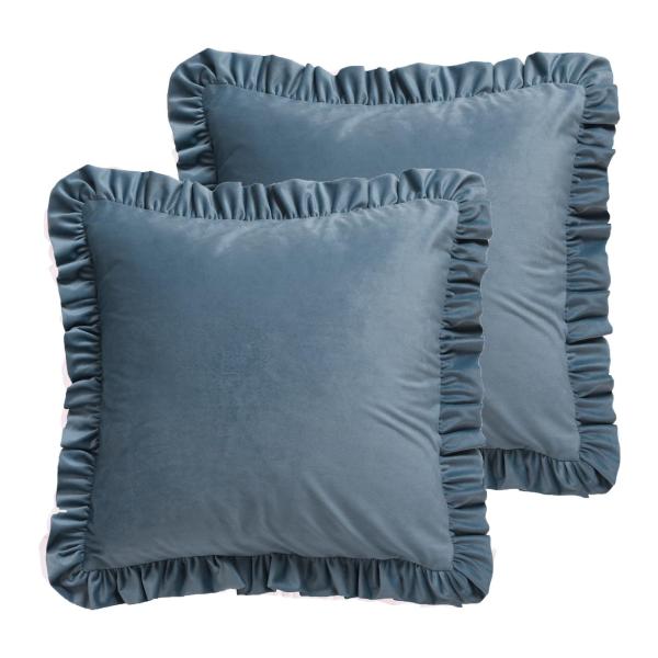 商品名: ISAENNE クラシックポート グレー スクエア スローピローカバー 18インチx18インチ 2枚セット 無地 ファームハウス ベルベット 装飾クッションカバー フリル付き スローピローケース ソファ ベッド リビングルーム 車...