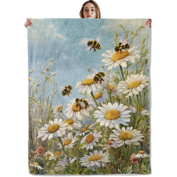 商品名:  VOPNXLT Bee and Daisy Blanket, Soft Cozy Lightweight Realistic Bumblebees on Wildflowers Throw Blanket for Women G...